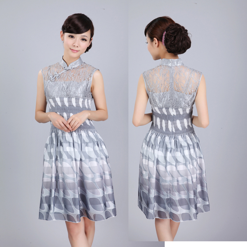 Graceful Chinese Grey Lace Dress