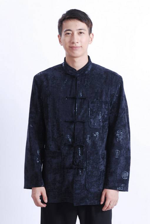 Velvet LS Mandarin Jacket - Dark Blue
