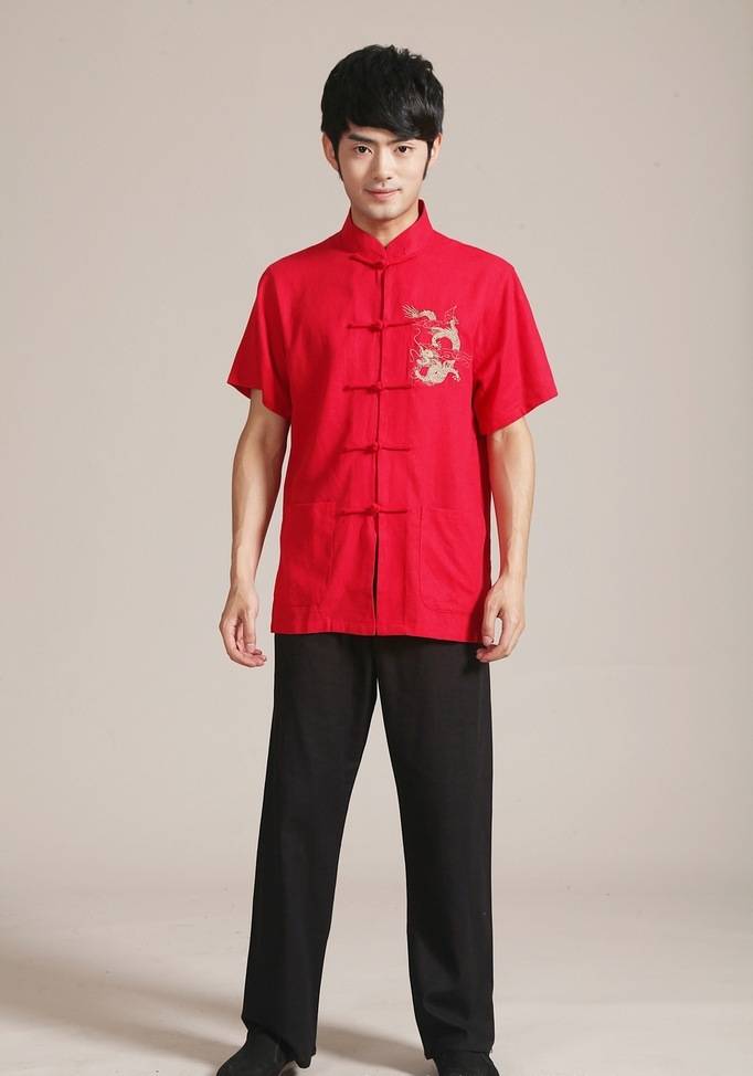 Linen Dragon Red Chinese Shirt