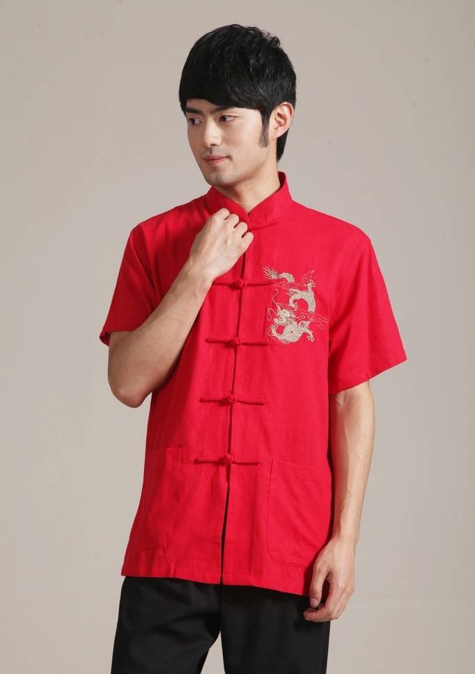 Linen Dragon Red Chinese Shirt