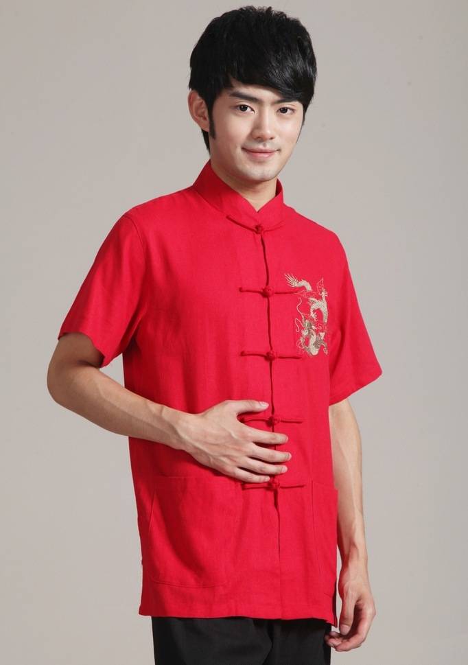 Linen Dragon Red Chinese Shirt