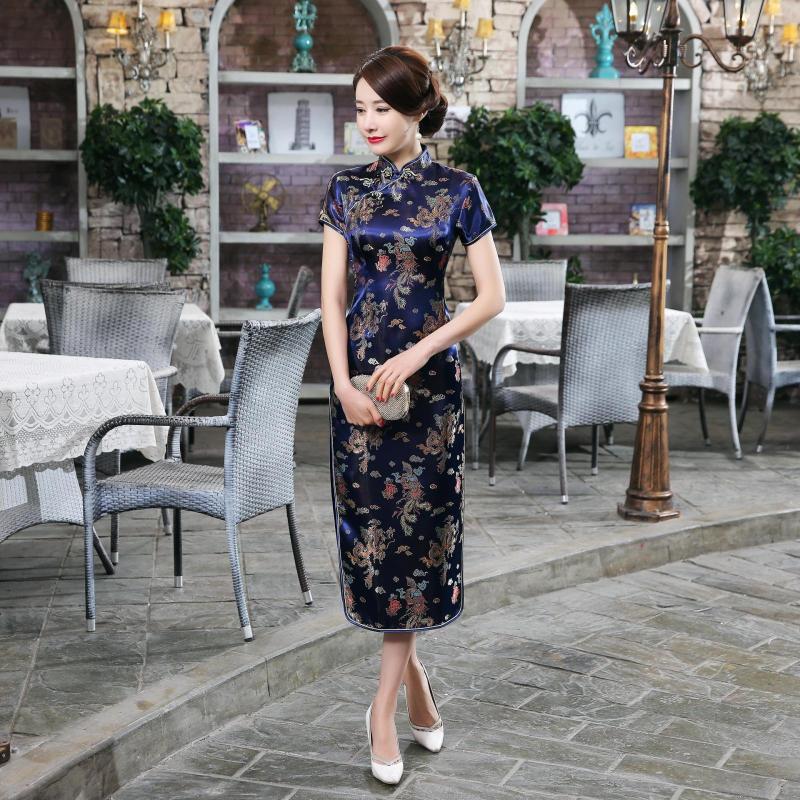 Dragon & Phoenix Brocade Navy Cheongsam