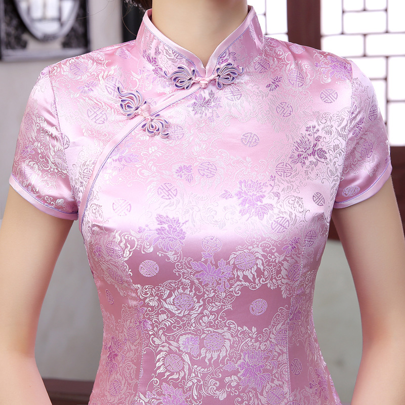 Jiangnan Brocade Pink Cheongsam 江南織錦緞粉色長旗袍