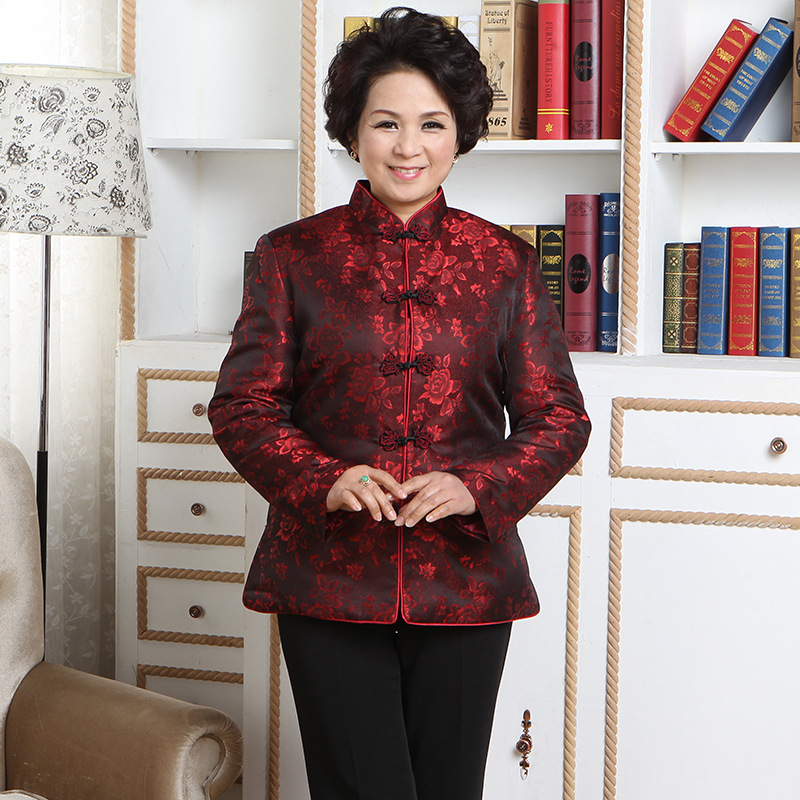 Women Noble Brocade Maroon Mandarin Jacket