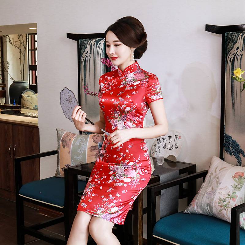 Elegant Red Satin Mini Qipao