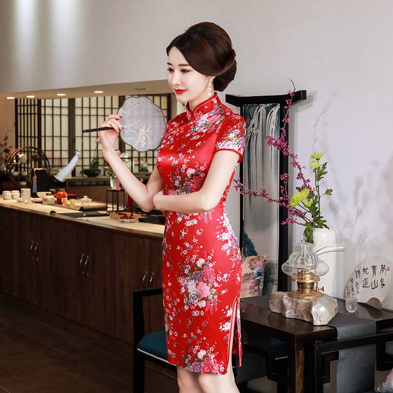 Elegant Red Satin Mini Qipao