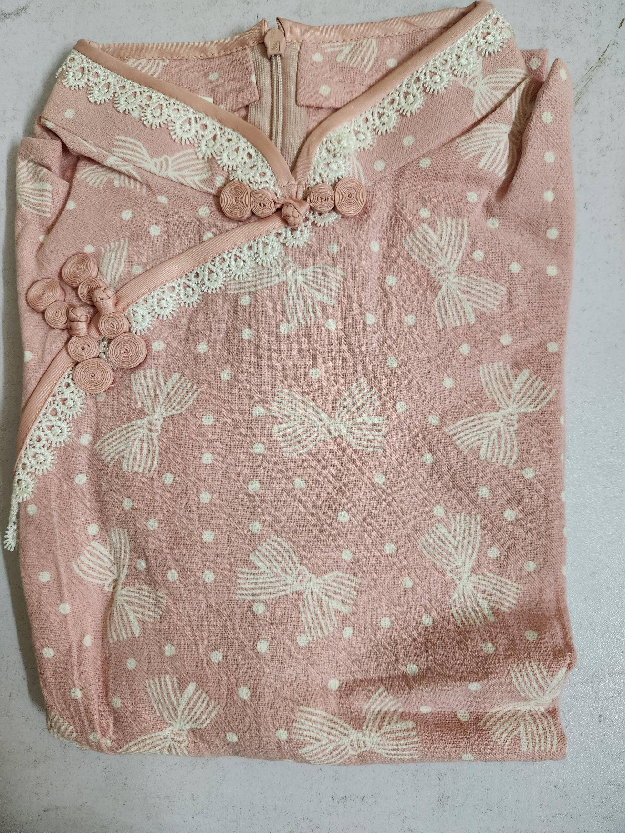 Pink Bow Cotton Midi Cheongsam