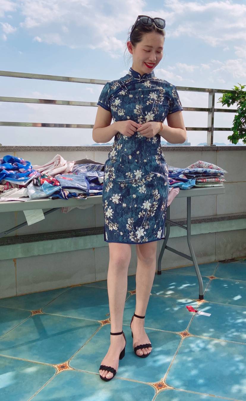 Hangzhou Linen Dark Blue Mini Qipao