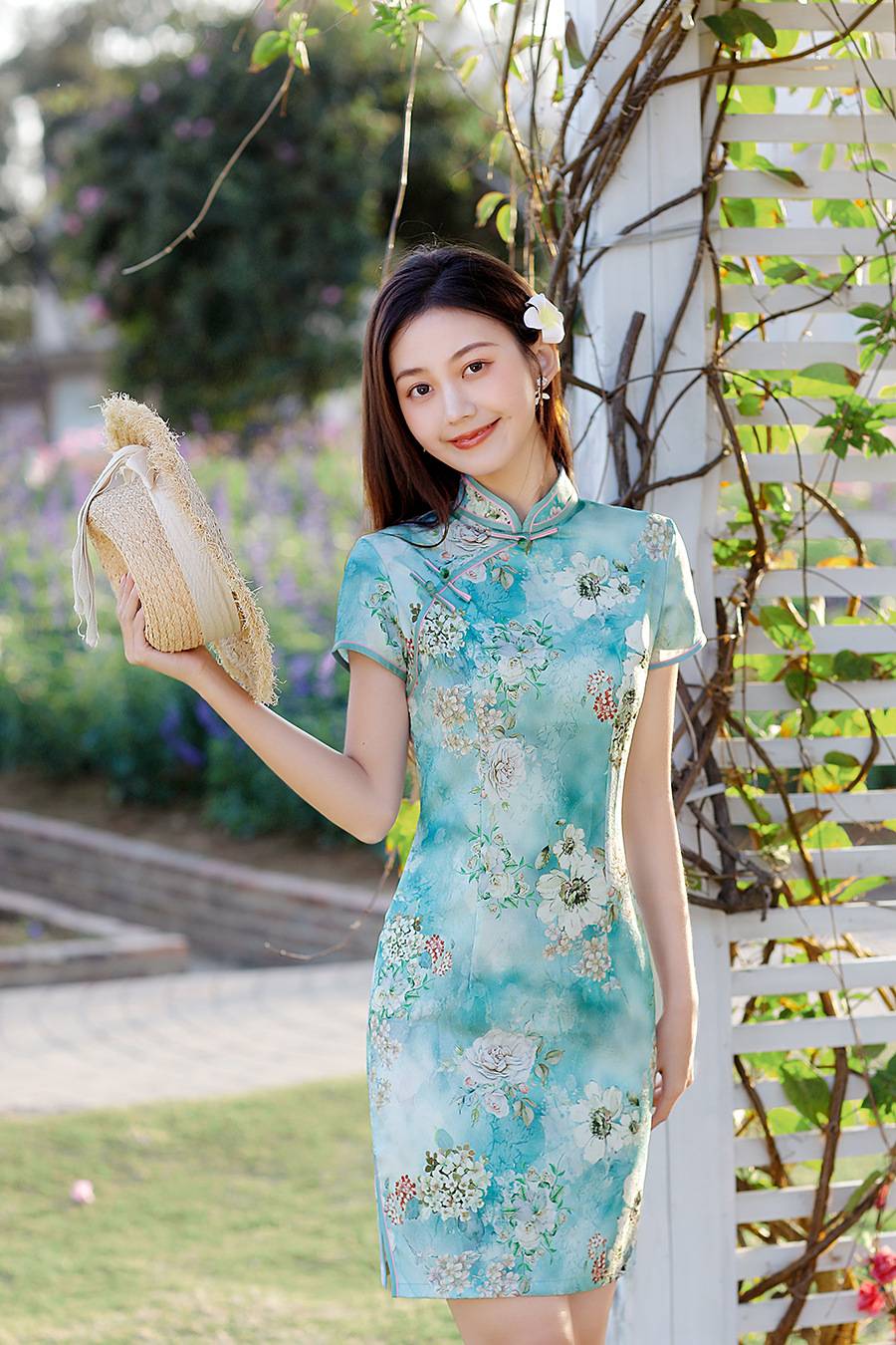 Hangzhou Faux Silk Green Mini Qipao