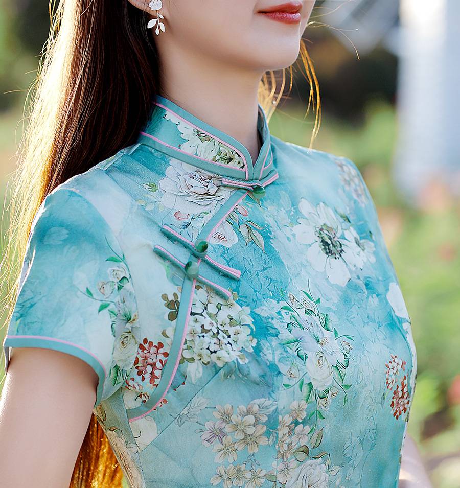 Hangzhou Faux Silk Green Mini Qipao