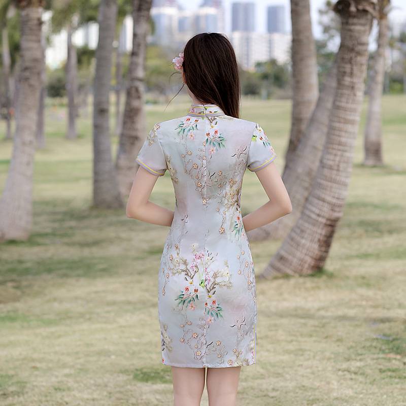 Hangzhou Faux Silk Grey Mini Qipao