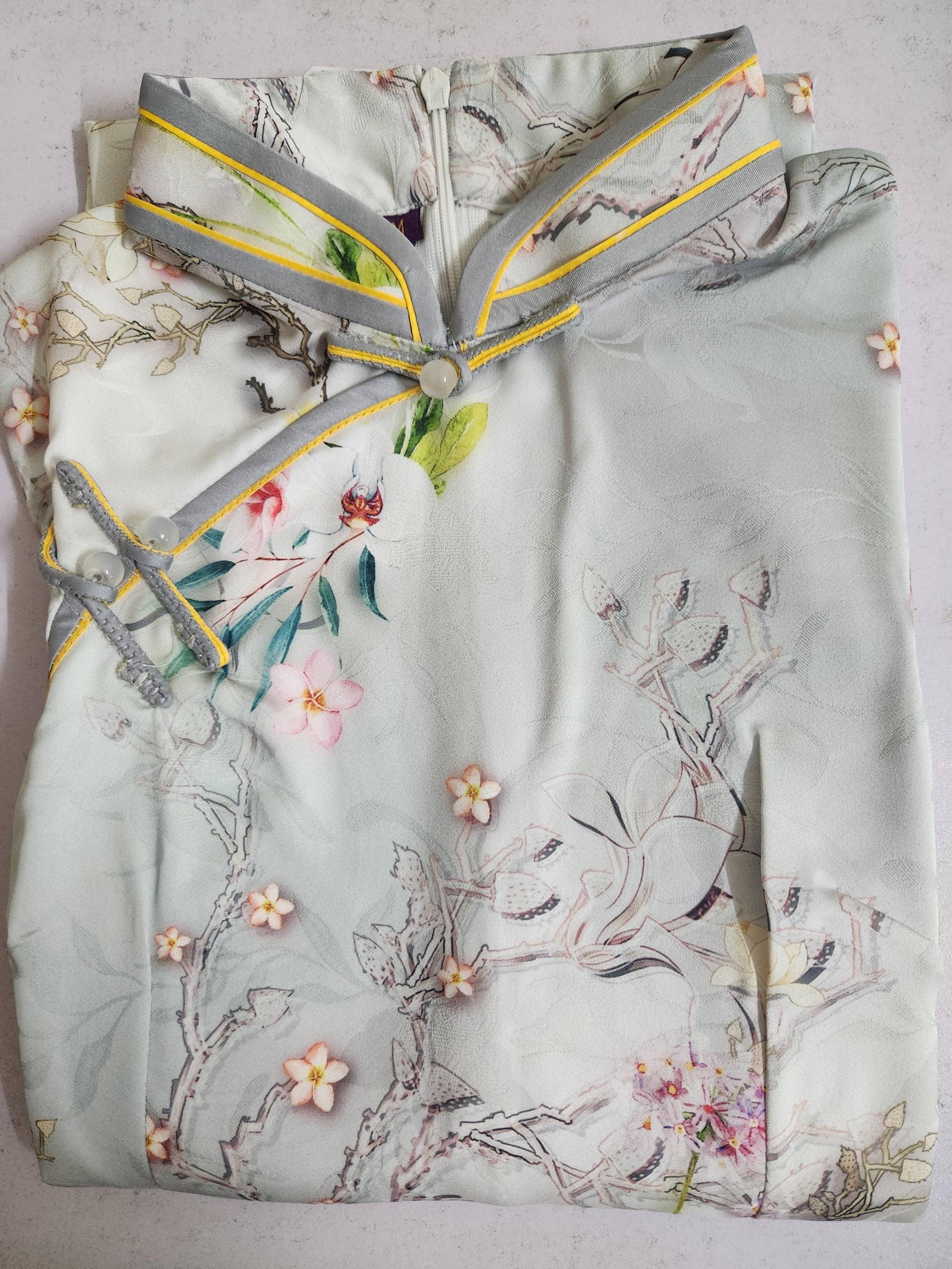 Hangzhou Faux Silk Grey Mini Qipao