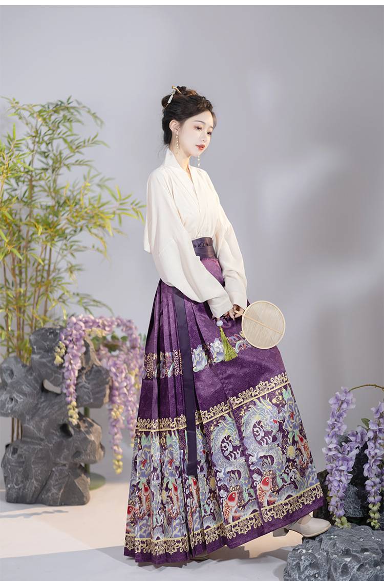 Fish Leaping Over Dragon Gate Purple Mamianqun Hanfu 2-PC Set