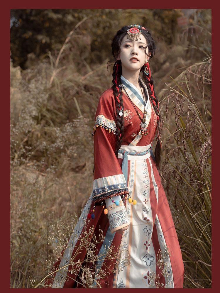 Hanfu Long Sleeve Jacket Red Maxi Skirt 3-PC Set 10005-29