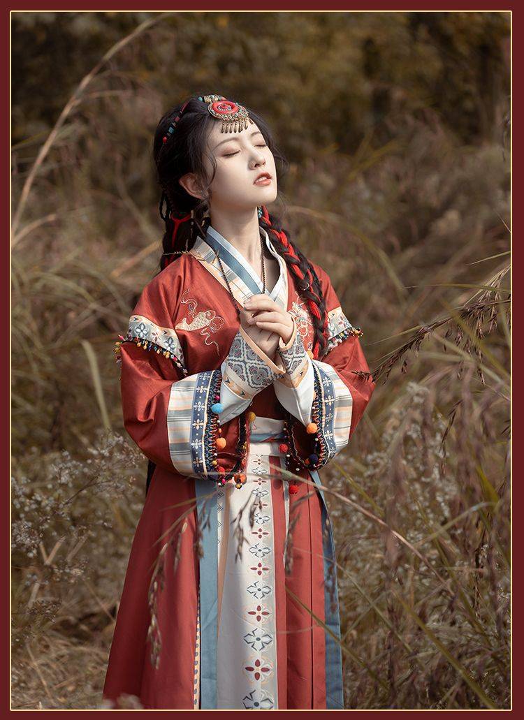 Hanfu Long Sleeve Jacket Red Maxi Skirt 3-PC Set 10005-29