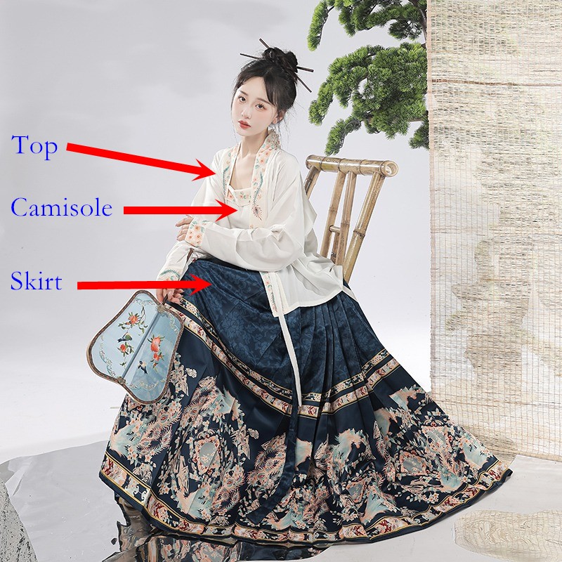 Phoenix Stream Hanfu Blue Maxi Skirt 3-PC Set